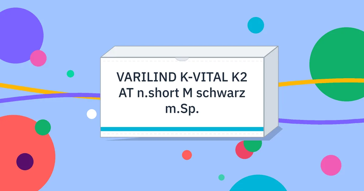 Symbolbild: Packung mit der Aufschrift VARILIND K-VITAL K2 AT n.short M schwarz m.Sp. (PZN 20561887) – Verfügbarkeit und Bezug in Apotheken in Frankfurt am Main