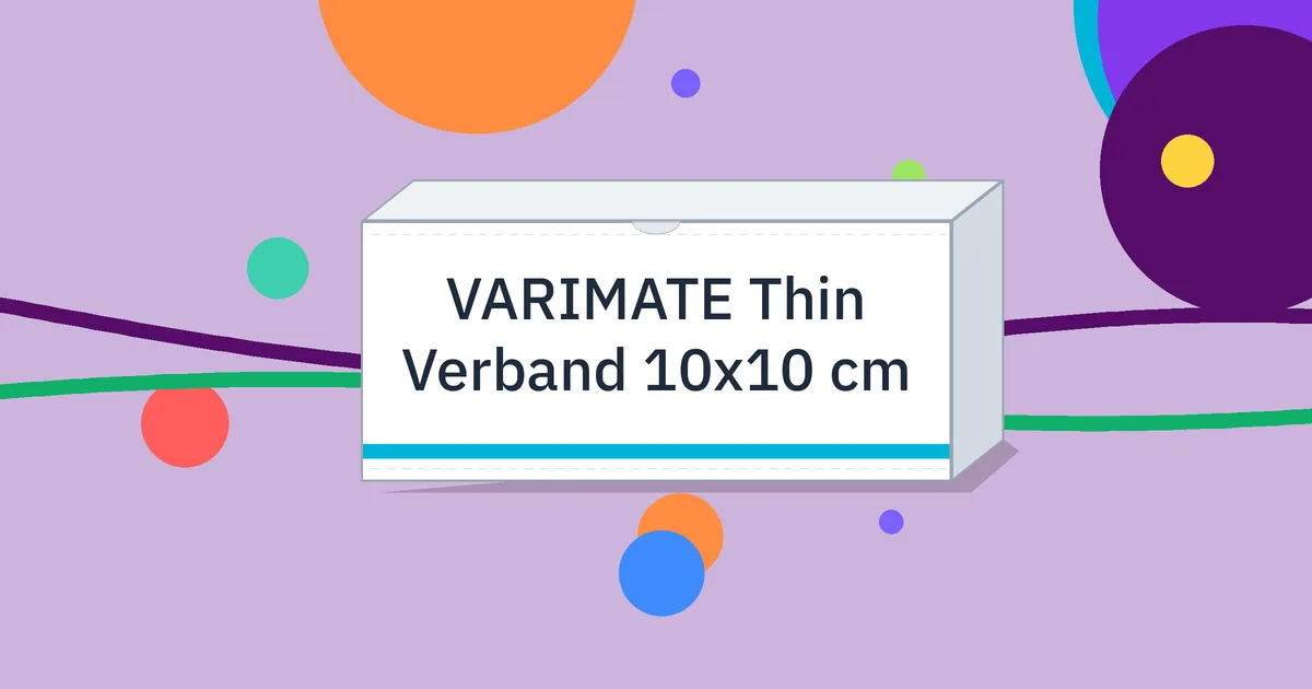 Symbolbild: Packung mit der Aufschrift VARIMATE Thin Verband 10x10 cm (PZN 02788587) – Verfügbarkeit und Bezug in Apotheken in Frankfurt am Main
