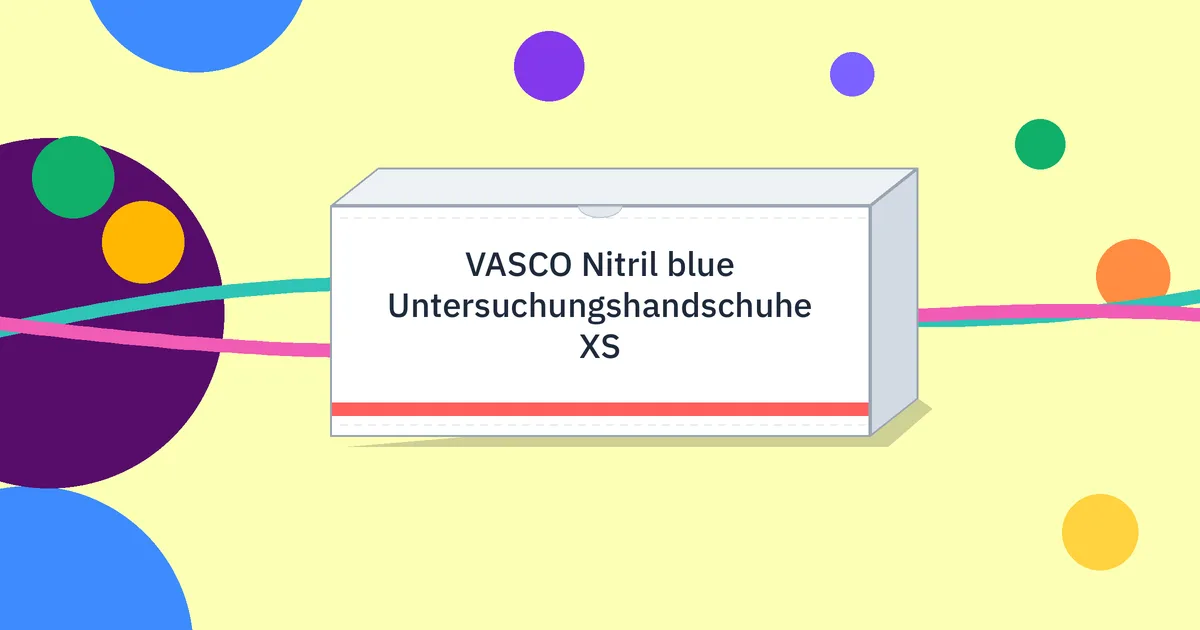 Symbolbild: Packung mit der Aufschrift VASCO Nitril blue Untersuchungshandschuhe XS (PZN 08928233) – Verfügbarkeit und Bezug in Apotheken in Frankfurt am Main