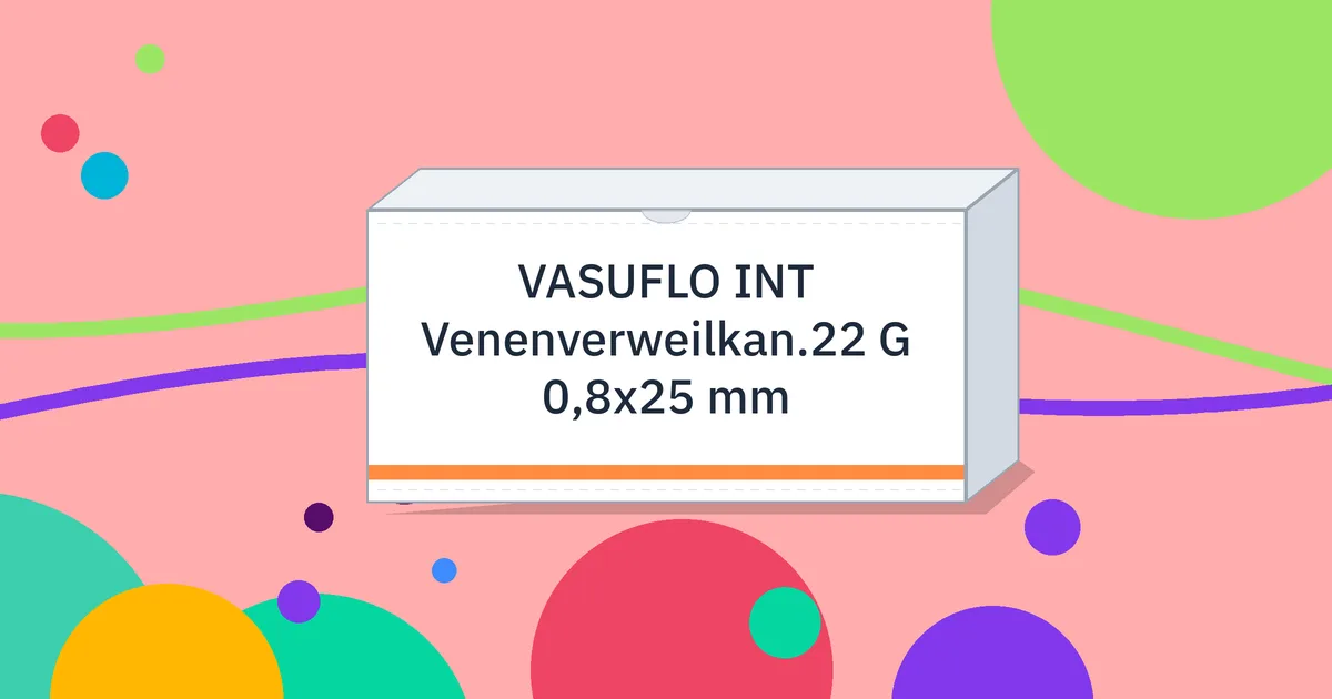 Symbolbild: Packung mit der Aufschrift VASUFLO INT Venenverweilkan.22 G 0,8x25 mm (PZN 03534587) – Verfügbarkeit und Bezug in Apotheken in Frankfurt am Main