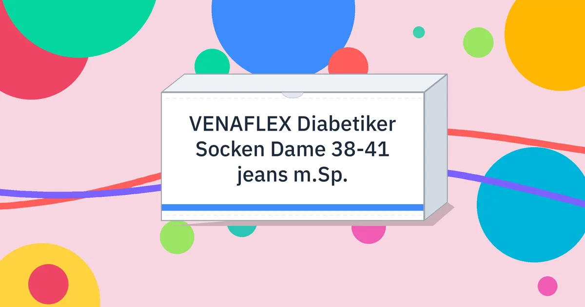 Symbolbild: Packung mit der Aufschrift VENAFLEX Diabetiker Socken Dame 38-41 jeans m.Sp. (PZN 18309347) – Verfügbarkeit und Bezug in Apotheken in Frankfurt am Main
