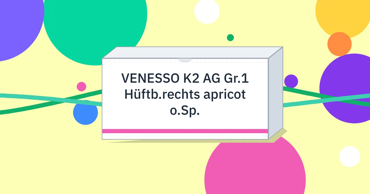 Symbolbild: Packung mit der Aufschrift VENESSO K2 AG Gr.1 Hüftb.rechts apricot o.Sp. (PZN 03271567) – Verfügbarkeit und Bezug in Apotheken in Frankfurt am Main