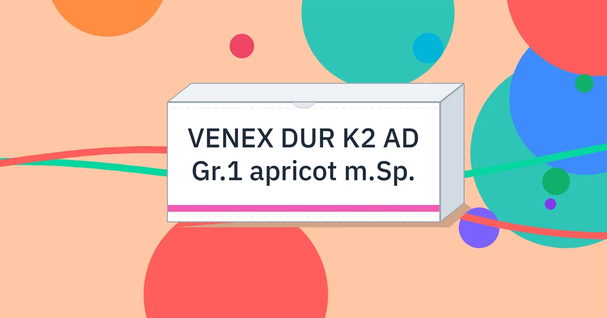 Symbolbild: Packung mit der Aufschrift VENEX DUR K2 AD Gr.1 apricot m.Sp. (PZN 03208907) – Verfügbarkeit und Bezug in Apotheken in Frankfurt am Main