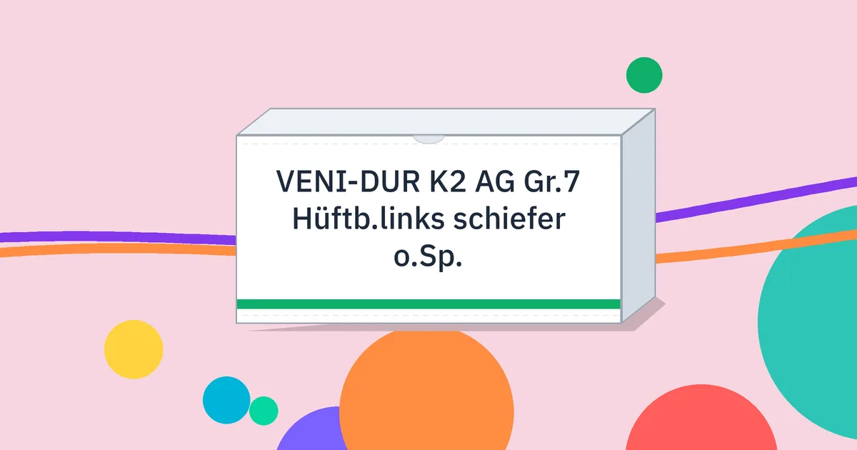 Symbolbild: Packung mit der Aufschrift VENI-DUR K2 AG Gr.7 Hüftb.links schiefer o.Sp. (PZN 03254072) – Verfügbarkeit und Bezug in Apotheken in Frankfurt am Main