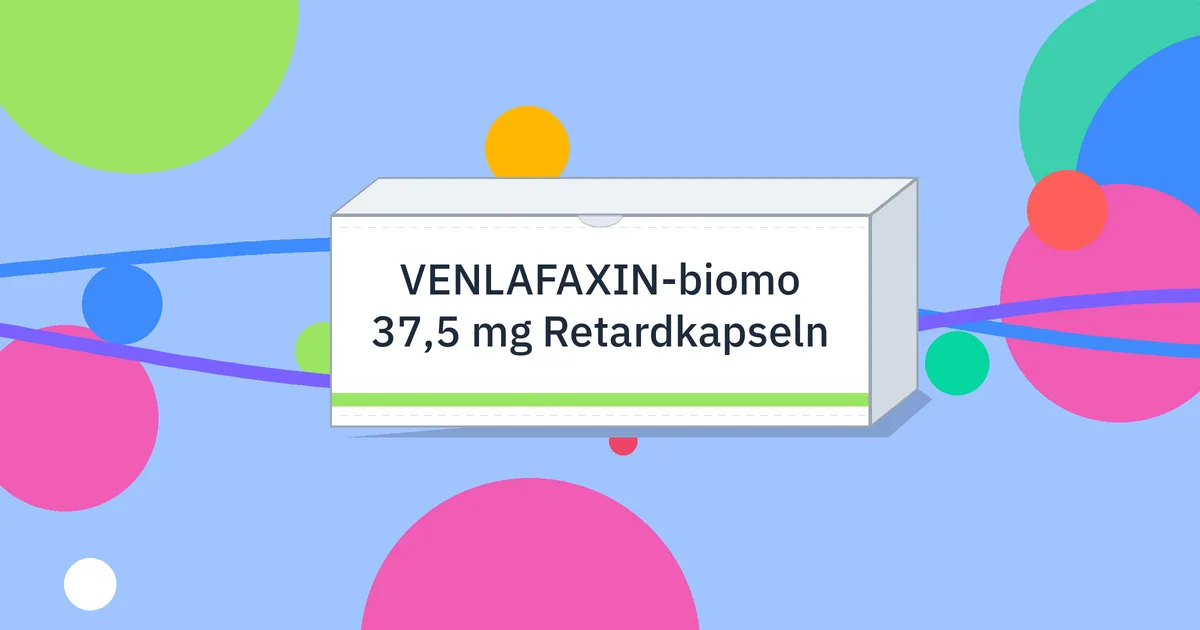 Symbolbild: Packung mit der Aufschrift VENLAFAXIN-biomo 37,5 mg Retardkapseln (PZN 06060032) – Verfügbarkeit und Bezug in Apotheken in Frankfurt am Main