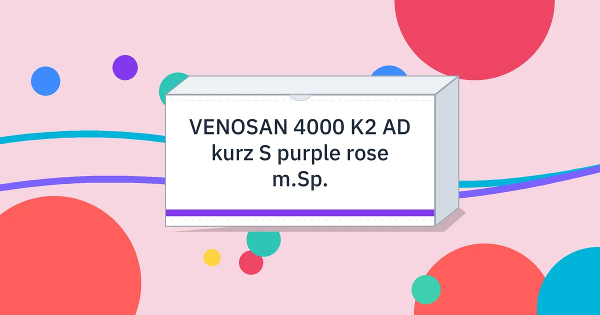 Symbolbild: Packung mit der Aufschrift VENOSAN 4000 K2 AD kurz S purple rose m.Sp. (PZN 18847613) – Verfügbarkeit und Bezug in Apotheken in Frankfurt am Main