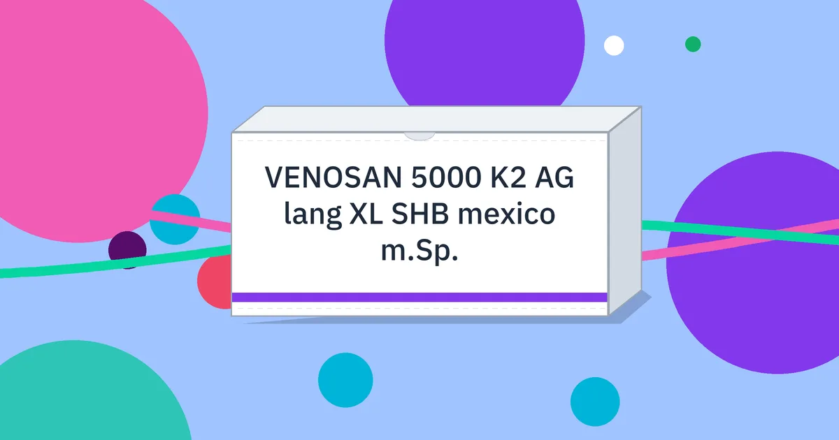 Symbolbild: Packung mit der Aufschrift VENOSAN 5000 K2 AG lang XL SHB mexico m.Sp. (PZN 14430454) – Verfügbarkeit und Bezug in Apotheken in Frankfurt am Main