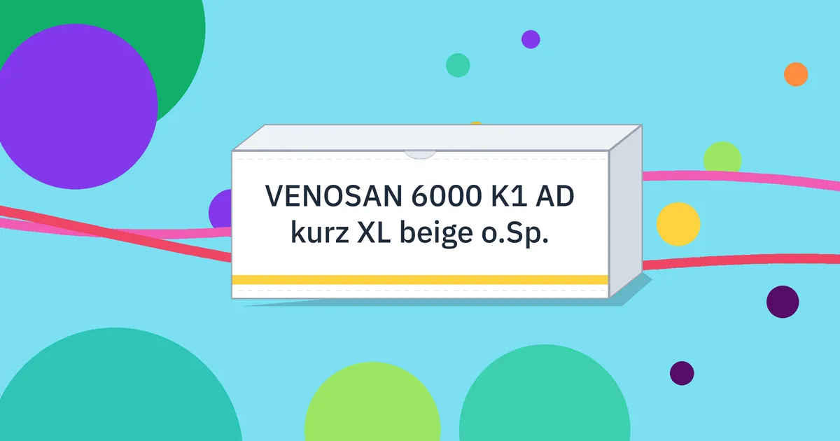 Symbolbild: Packung mit der Aufschrift VENOSAN 6000 K1 AD kurz XL beige o.Sp. (PZN 17171065) – Verfügbarkeit und Bezug in Apotheken in Frankfurt am Main