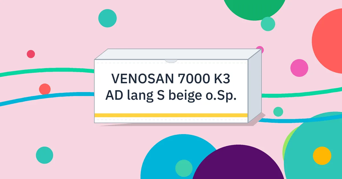Symbolbild: Packung mit der Aufschrift VENOSAN 7000 K3 AD lang S beige o.Sp. (PZN 14434937) – Verfügbarkeit und Bezug in Apotheken in Frankfurt am Main