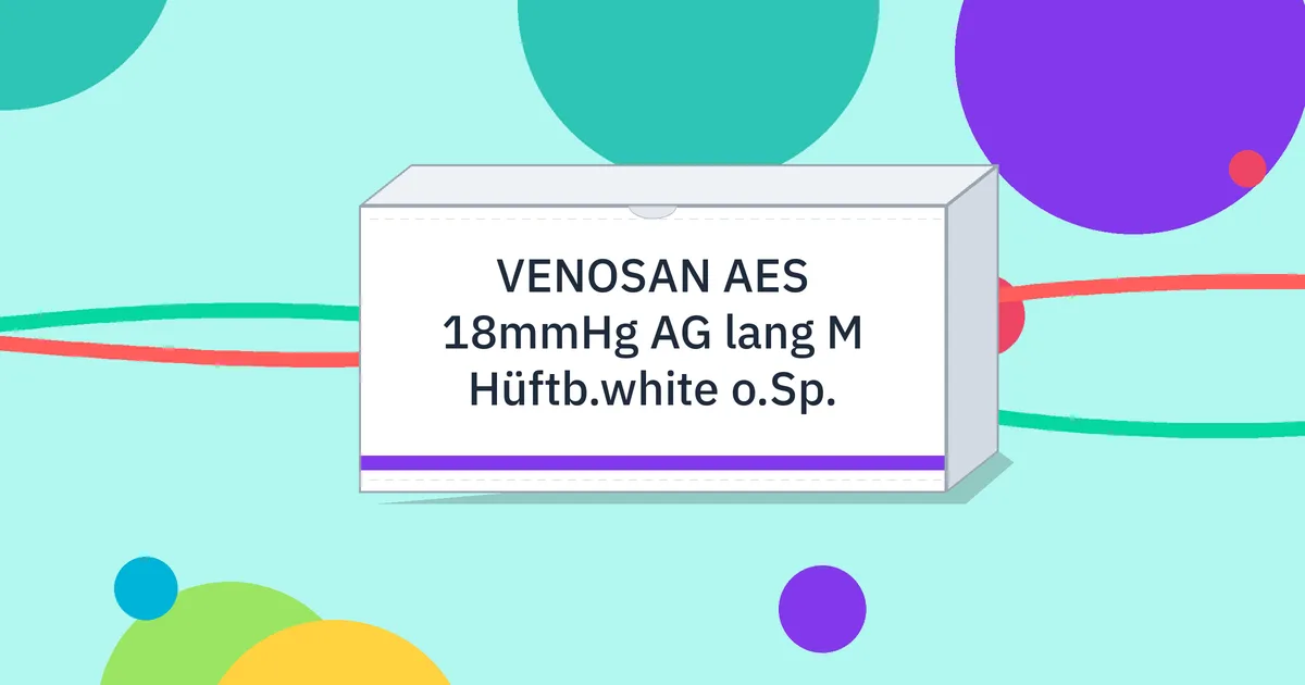 Symbolbild: Packung mit der Aufschrift VENOSAN AES 18mmHg AG lang M Hüftb.white o.Sp. (PZN 15323401) – Verfügbarkeit und Bezug in Apotheken in Frankfurt am Main