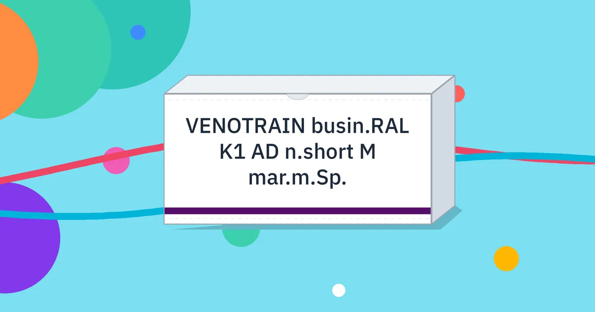 Symbolbild: Packung mit der Aufschrift VENOTRAIN busin.RAL K1 AD n.short M mar.m.Sp. (PZN 06948243) – Verfügbarkeit und Bezug in Apotheken in Frankfurt am Main