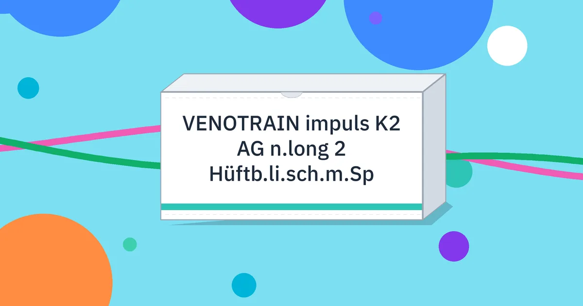 Symbolbild: Packung mit der Aufschrift VENOTRAIN impuls K2 AG n.long 2 Hüftb.li.sch.m.Sp (PZN 10294735) – Verfügbarkeit und Bezug in Apotheken in Frankfurt am Main
