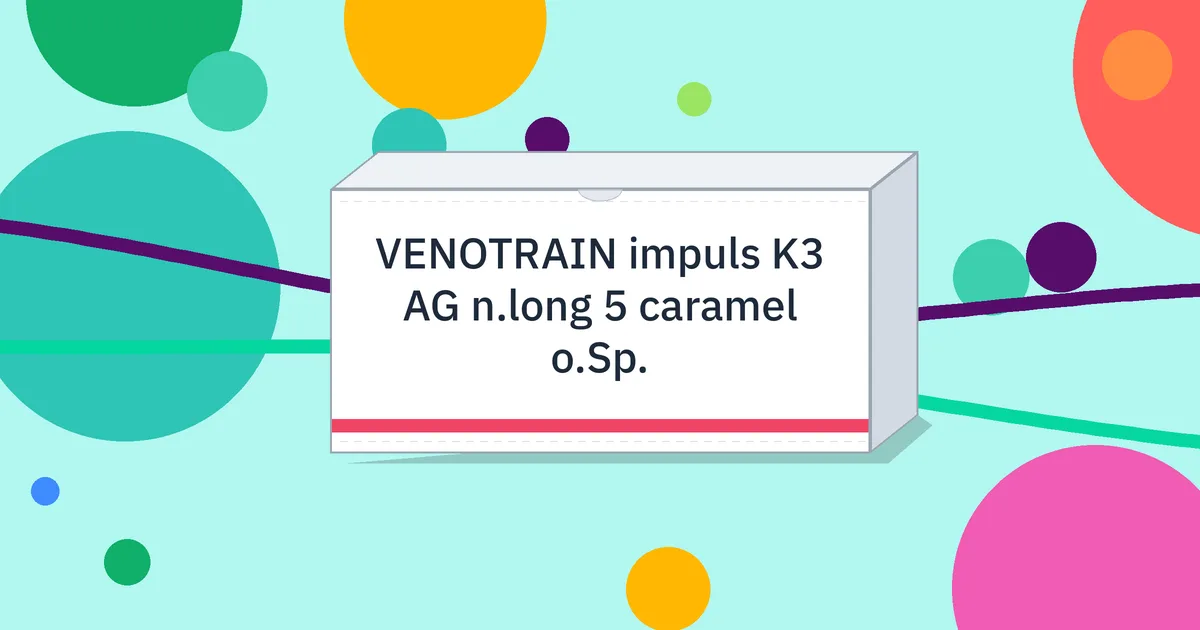 Symbolbild: Packung mit der Aufschrift VENOTRAIN impuls K3 AG n.long 5 caramel o.Sp. (PZN 08421296) – Verfügbarkeit und Bezug in Apotheken in Frankfurt am Main