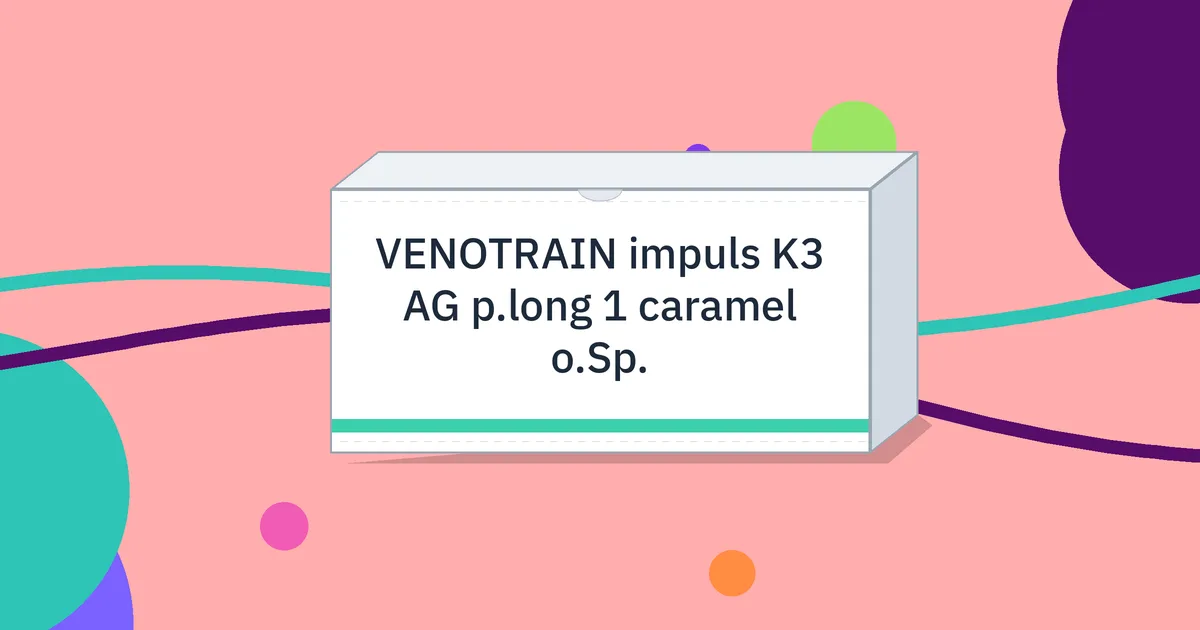 Symbolbild: Packung mit der Aufschrift VENOTRAIN impuls K3 AG p.long 1 caramel o.Sp. (PZN 08421385) – Verfügbarkeit und Bezug in Apotheken in Frankfurt am Main