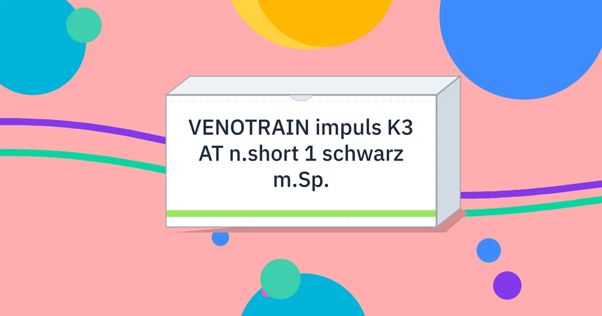 Symbolbild: Packung mit der Aufschrift VENOTRAIN impuls K3 AT n.short 1 schwarz m.Sp. (PZN 19356076) – Verfügbarkeit und Bezug in Apotheken in Frankfurt am Main