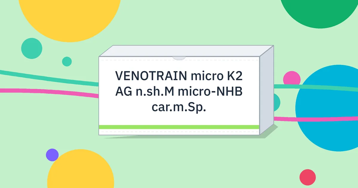 Symbolbild: Packung mit der Aufschrift VENOTRAIN micro K2 AG n.sh.M micro-NHB car.m.Sp. (PZN 16065289) – Verfügbarkeit und Bezug in Apotheken in Frankfurt am Main
