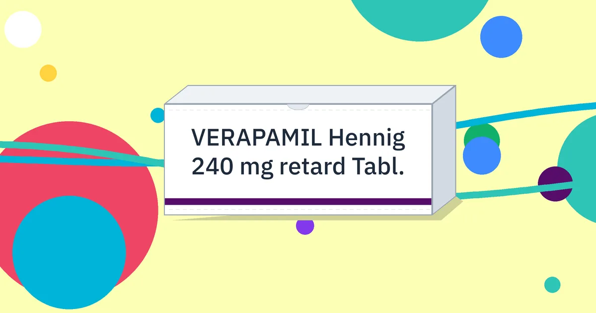 Symbolbild: Packung mit der Aufschrift VERAPAMIL Hennig 240 mg retard Tabl. (PZN 08532914) – Verfügbarkeit und Bezug in Apotheken in Frankfurt am Main
