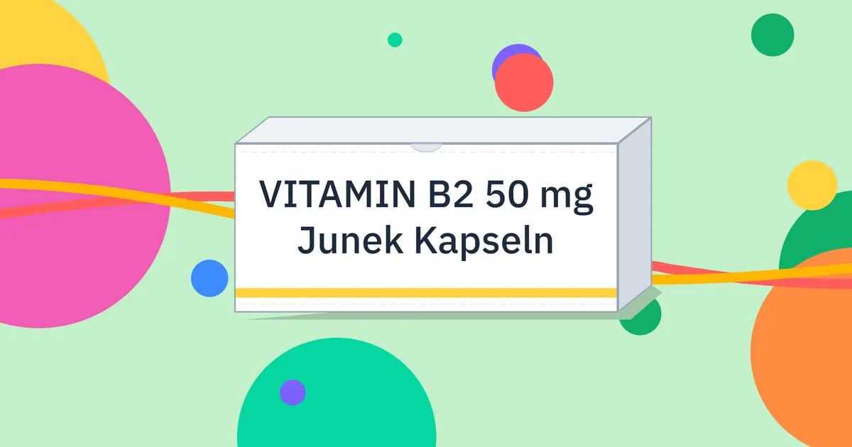 Symbolbild: Packung mit der Aufschrift VITAMIN B2 50 mg Junek Kapseln (PZN 16572247) – Verfügbarkeit und Bezug in Apotheken in Frankfurt am Main