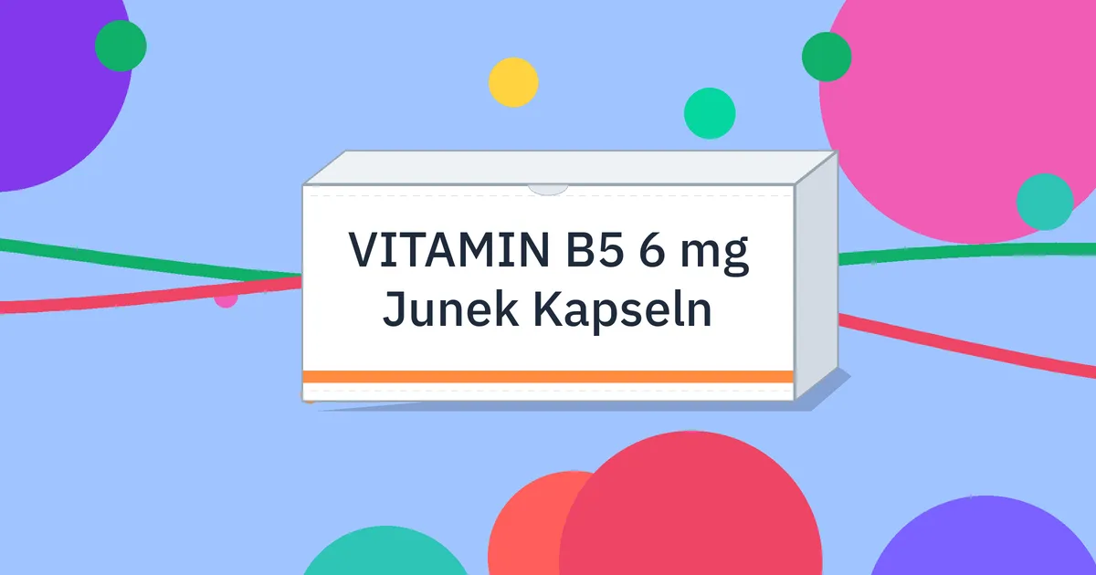 Symbolbild: Packung mit der Aufschrift VITAMIN B5 6 mg Junek Kapseln (PZN 10053701) – Verfügbarkeit und Bezug in Apotheken in Frankfurt am Main