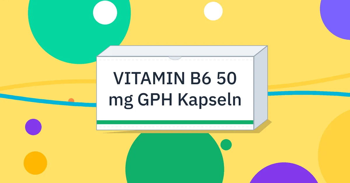 Symbolbild: Packung mit der Aufschrift VITAMIN B6 50 mg GPH Kapseln (PZN 14364800) – Verfügbarkeit und Bezug in Apotheken in Frankfurt am Main