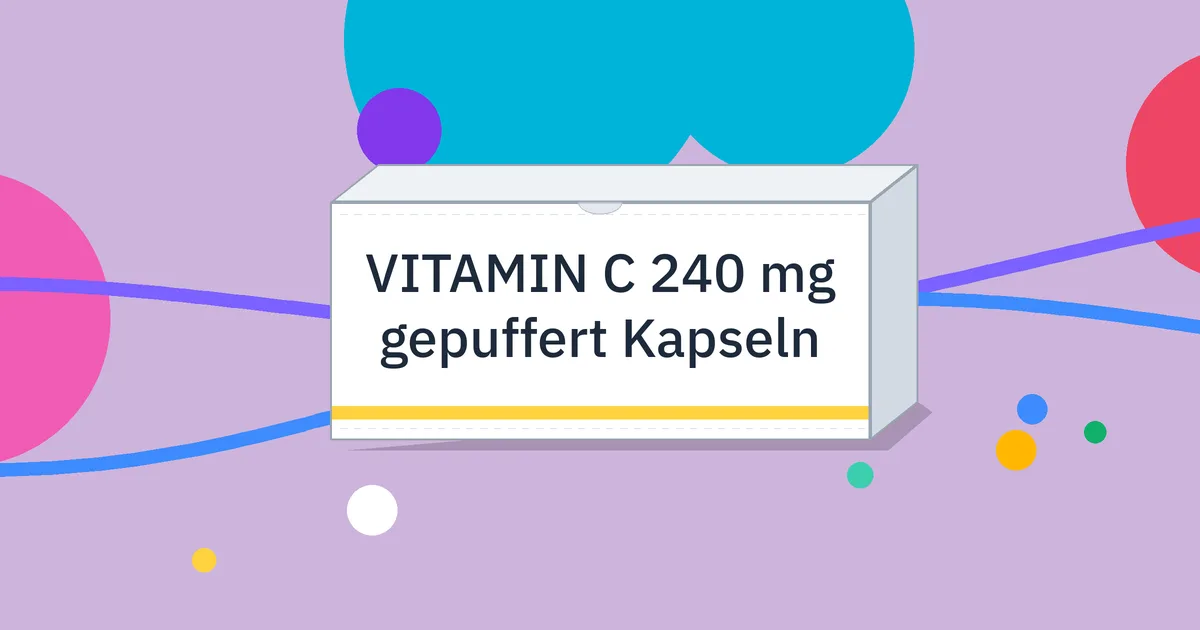 Symbolbild: Packung mit der Aufschrift VITAMIN C 240 mg gepuffert Kapseln (PZN 10987527) – Verfügbarkeit und Bezug in Apotheken in Frankfurt am Main