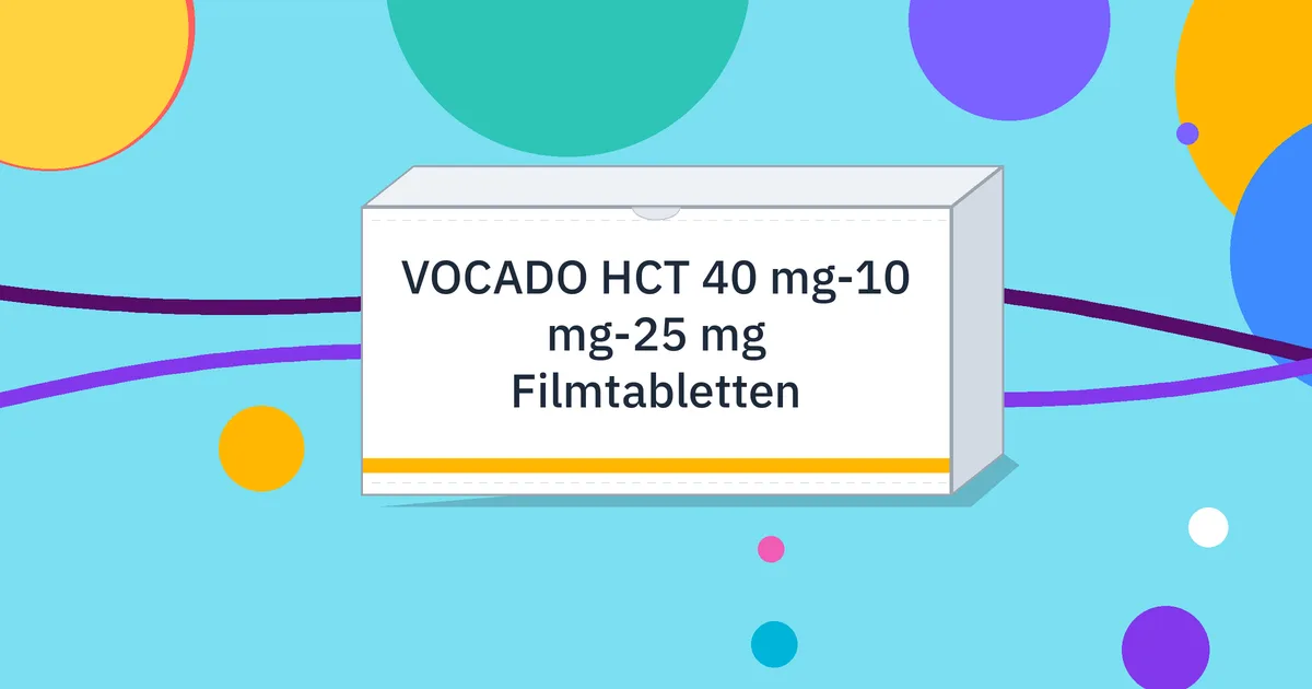 Symbolbild: Packung mit der Aufschrift VOCADO HCT 40 mg-10 mg-25 mg Filmtabletten (PZN 07382111) – Verfügbarkeit und Bezug in Apotheken in Frankfurt am Main