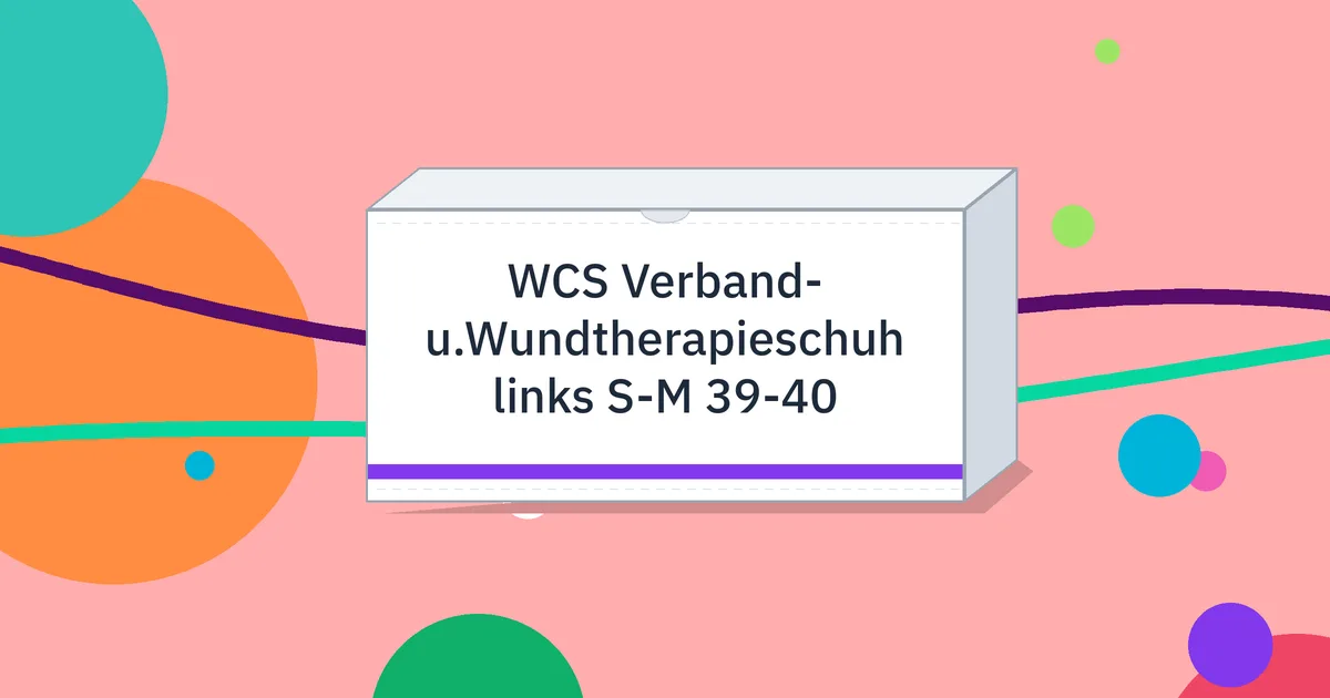 Symbolbild: Packung mit der Aufschrift WCS Verband-u.Wundtherapieschuh links S-M 39-40 (PZN 16629705) – Verfügbarkeit und Bezug in Apotheken in Frankfurt am Main