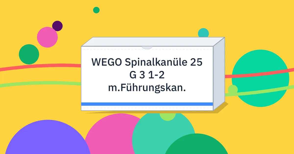 Symbolbild: Packung mit der Aufschrift WEGO Spinalkanüle 25 G 3 1-2 m.Führungskan. (PZN 18859906) – Verfügbarkeit und Bezug in Apotheken in Frankfurt am Main