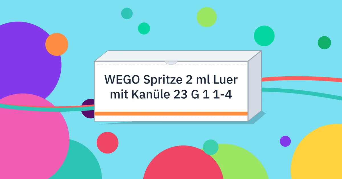 Symbolbild: Packung mit der Aufschrift WEGO Spritze 2 ml Luer mit Kanüle 23 G 1 1-4 (PZN 18858924) – Verfügbarkeit und Bezug in Apotheken in Frankfurt am Main