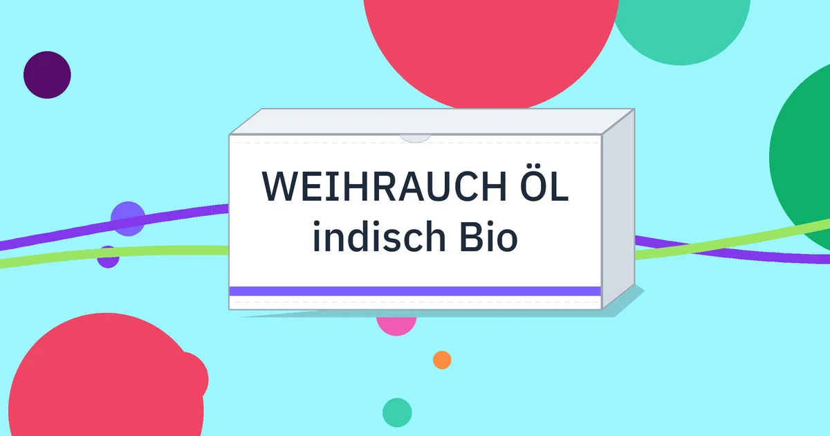 Symbolbild: Packung mit der Aufschrift WEIHRAUCH ÖL indisch Bio (PZN 11283099) – Verfügbarkeit und Bezug in Apotheken in Frankfurt am Main