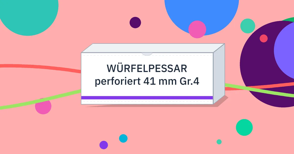 Symbolbild: Packung mit der Aufschrift WÜRFELPESSAR perforiert 41 mm Gr.4 (PZN 05907118) – Verfügbarkeit und Bezug in Apotheken in Frankfurt am Main