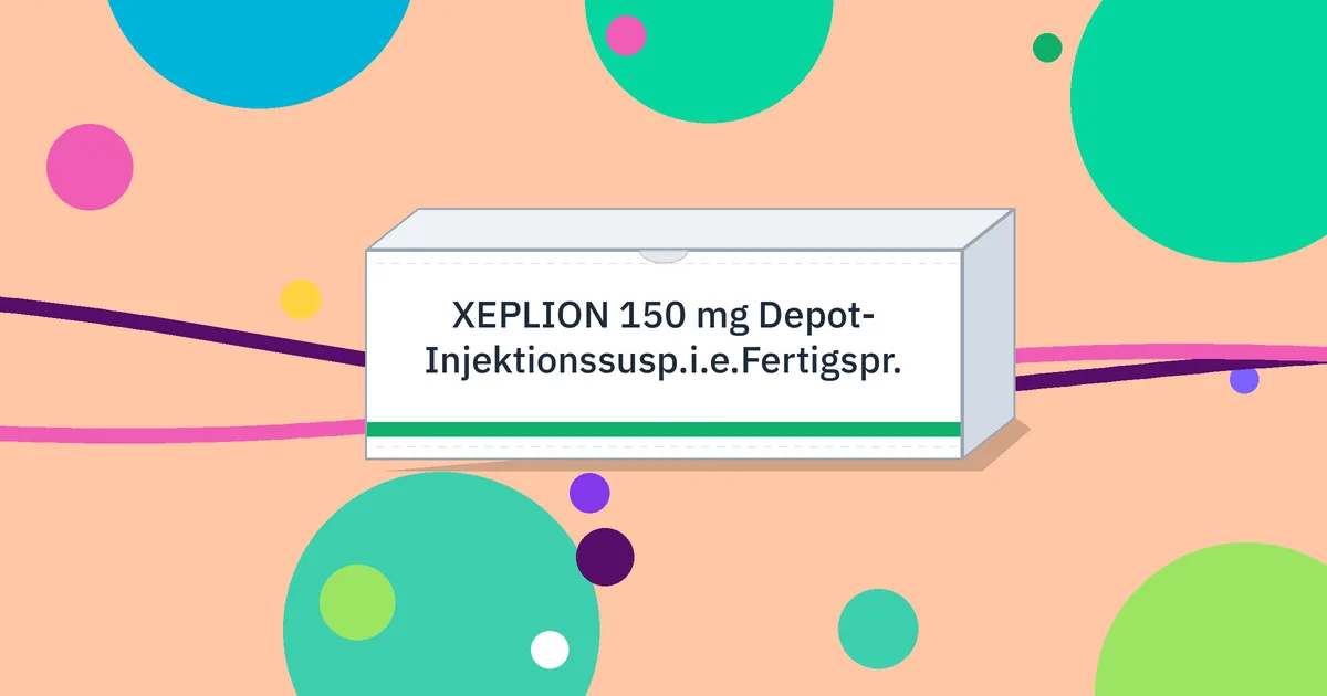 Symbolbild: Packung mit der Aufschrift XEPLION 150 mg Depot-Injektionssusp.i.e.Fertigspr. (PZN 10200059) – Verfügbarkeit und Bezug in Apotheken in Frankfurt am Main