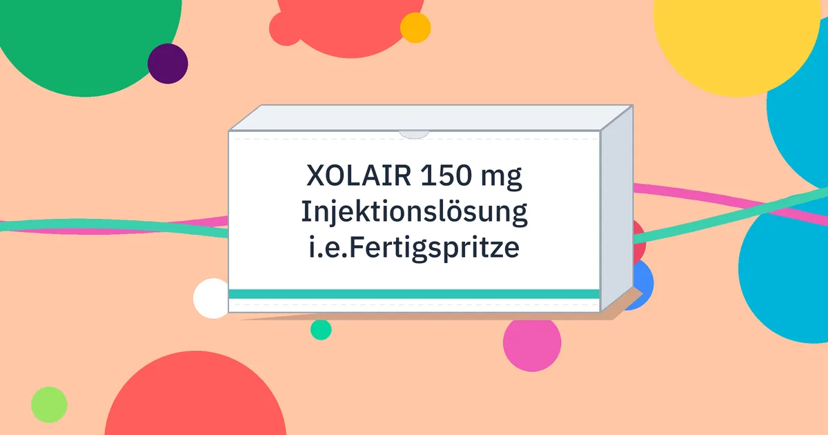 Symbolbild: Packung mit der Aufschrift XOLAIR 150 mg Injektionslösung i.e.Fertigspritze (PZN 16234214) – Verfügbarkeit und Bezug in Apotheken in Frankfurt am Main