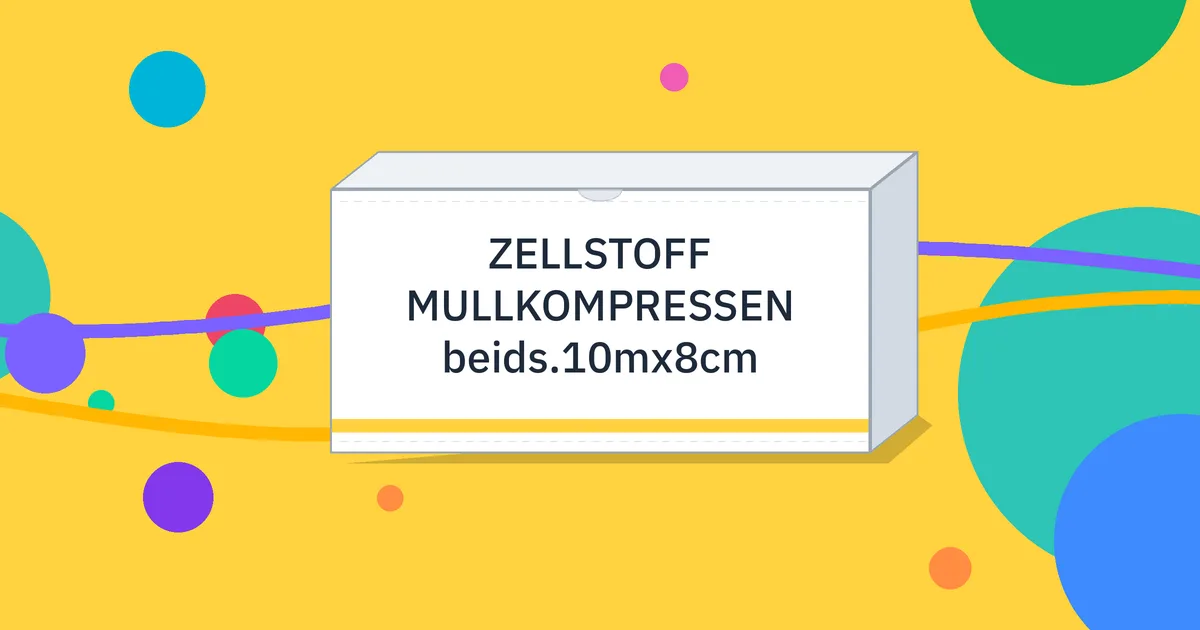 Symbolbild: Packung mit der Aufschrift ZELLSTOFF MULLKOMPRESSEN beids.10mx8cm (PZN 01723060) – Verfügbarkeit und Bezug in Apotheken in Frankfurt am Main