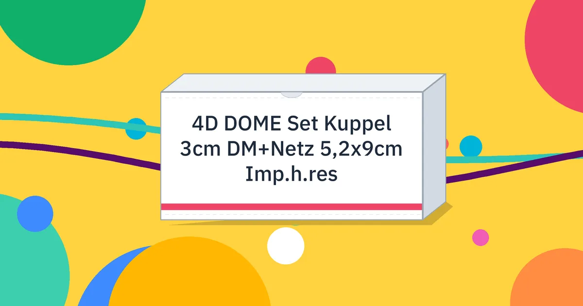Symbolbild: Packung mit der Aufschrift 4D DOME Set Kuppel 3cm DM+Netz 5,2x9cm Imp.h.res (PZN 19505174) – Verfügbarkeit und Bezug in Apotheken in Frankfurt am Main