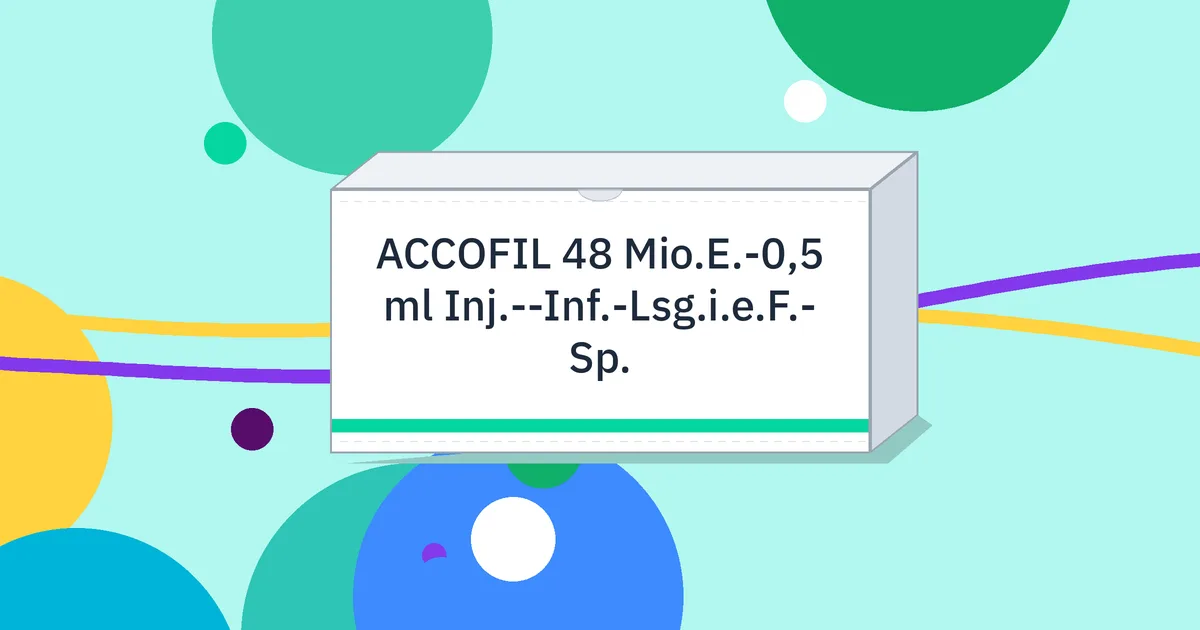 Symbolbild: Packung mit der Aufschrift ACCOFIL 48 Mio.E.-0,5 ml Inj.--Inf.-Lsg.i.e.F.-Sp. (PZN 16659592) – Verfügbarkeit und Bezug in Apotheken in Frankfurt am Main