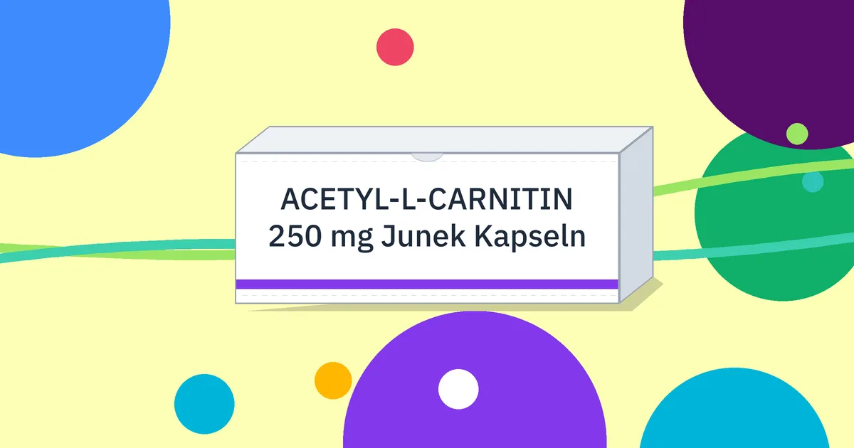 Symbolbild: Packung mit der Aufschrift ACETYL-L-CARNITIN 250 mg Junek Kapseln (PZN 01088126) – Verfügbarkeit und Bezug in Apotheken in Frankfurt am Main
