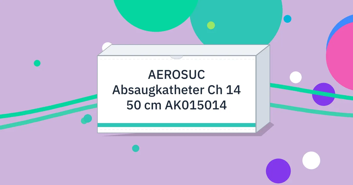 Symbolbild: Packung mit der Aufschrift AEROSUC Absaugkatheter Ch 14 50 cm AK015014 (PZN 01326040) – Verfügbarkeit und Bezug in Apotheken in Frankfurt am Main