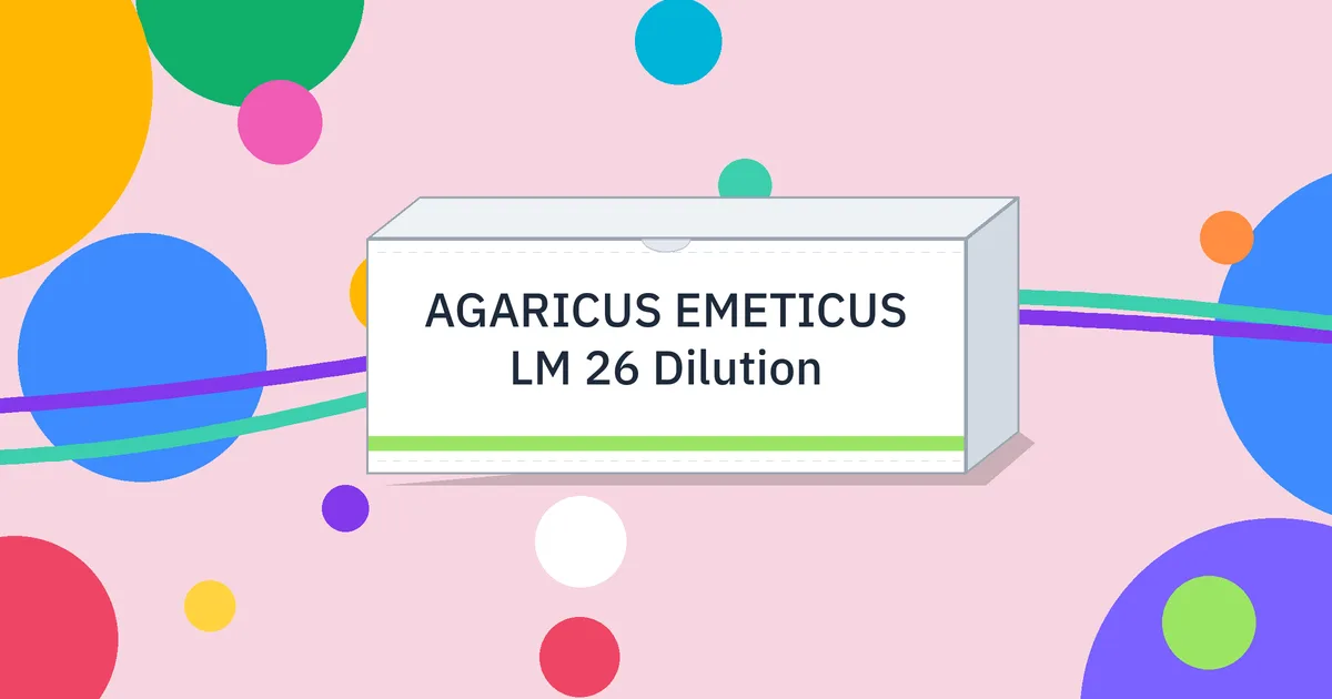 Symbolbild: Packung mit der Aufschrift AGARICUS EMETICUS LM 26 Dilution (PZN 13304204) – Verfügbarkeit und Bezug in Apotheken in Frankfurt am Main