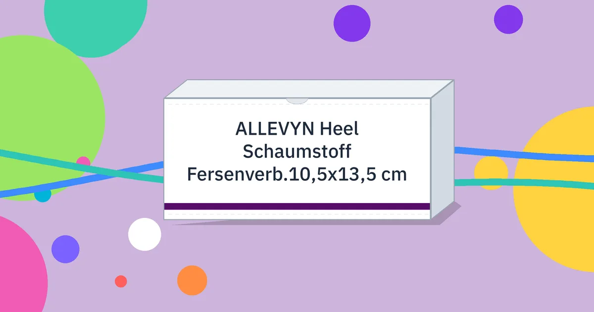 Symbolbild: Packung mit der Aufschrift ALLEVYN Heel Schaumstoff Fersenverb.10,5x13,5 cm (PZN 20597129) – Verfügbarkeit und Bezug in Apotheken in Frankfurt am Main