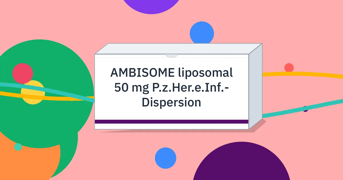 Symbolbild: Packung mit der Aufschrift AMBISOME liposomal 50 mg P.z.Her.e.Inf.-Dispersion (PZN 16320474) – Verfügbarkeit und Bezug in Apotheken in Frankfurt am Main
