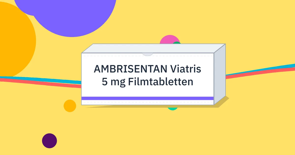Symbolbild: Packung mit der Aufschrift AMBRISENTAN Viatris 5 mg Filmtabletten (PZN 19339563) – Verfügbarkeit und Bezug in Apotheken in Frankfurt am Main