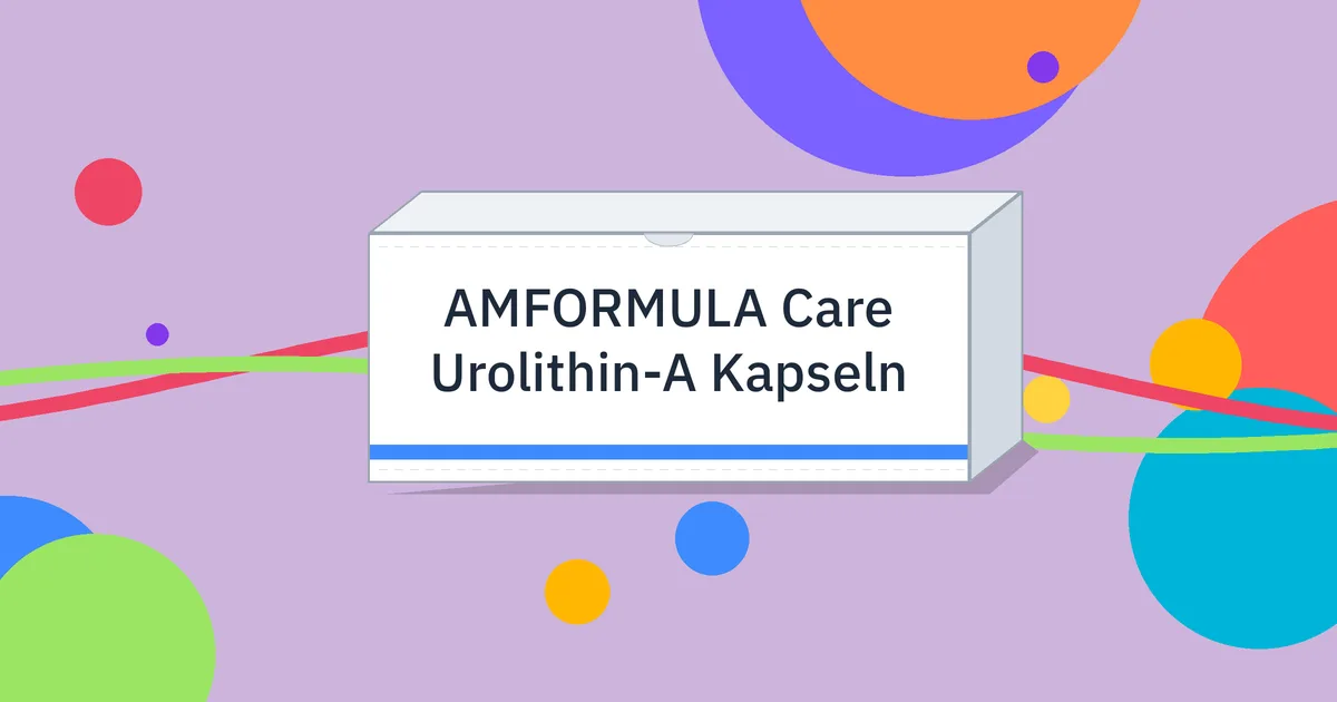 Symbolbild: Packung mit der Aufschrift AMFORMULA Care Urolithin-A Kapseln (PZN 20805042) – Verfügbarkeit und Bezug in Apotheken in Frankfurt am Main