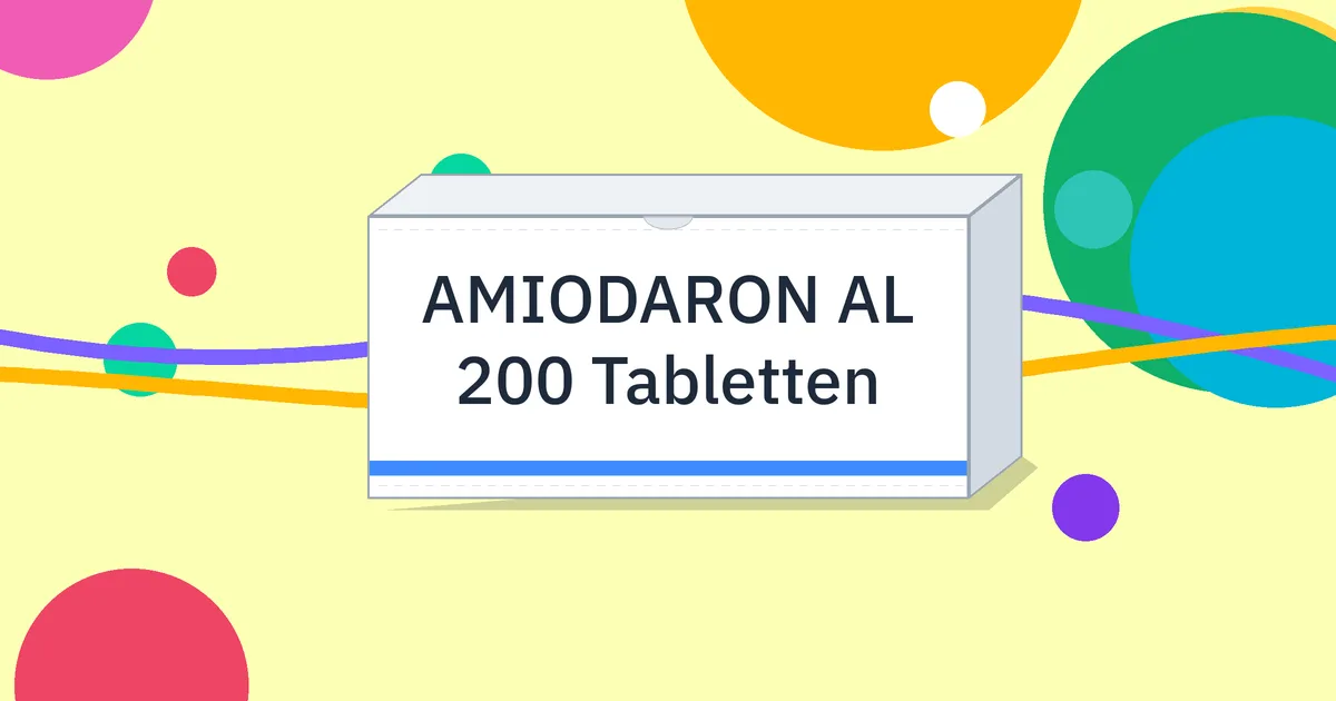 Symbolbild: Packung mit der Aufschrift AMIODARON AL 200 Tabletten (PZN 00972878) – Verfügbarkeit und Bezug in Apotheken in Frankfurt am Main