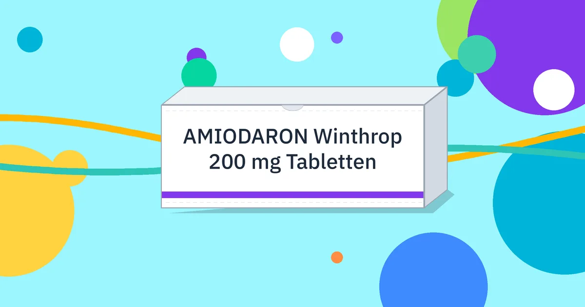 Symbolbild: Packung mit der Aufschrift AMIODARON Winthrop 200 mg Tabletten (PZN 15885613) – Verfügbarkeit und Bezug in Apotheken in Frankfurt am Main