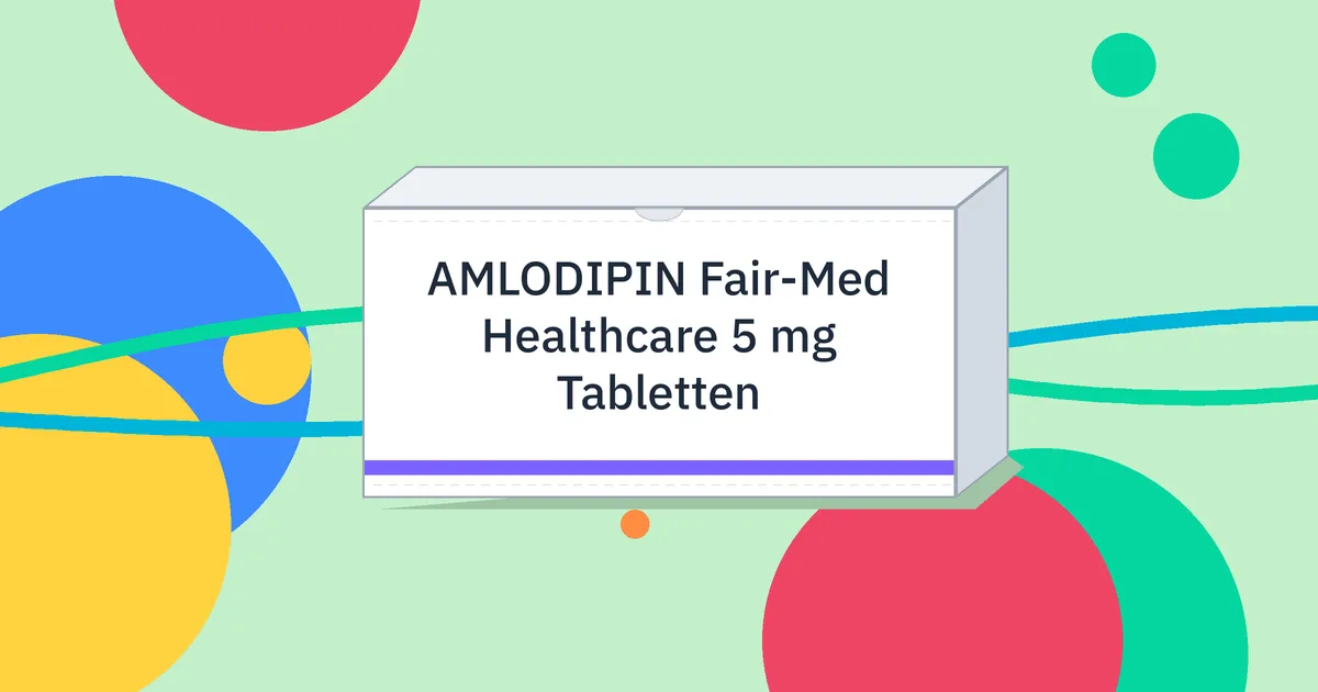 Symbolbild: Packung mit der Aufschrift AMLODIPIN Fair-Med Healthcare 5 mg Tabletten (PZN 14321363) – Verfügbarkeit und Bezug in Apotheken in Frankfurt am Main