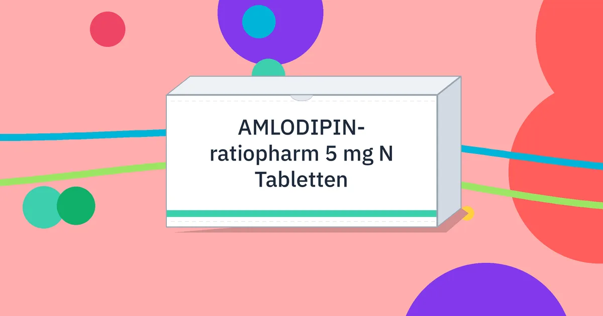 Symbolbild: Packung mit der Aufschrift AMLODIPIN-ratiopharm 5 mg N Tabletten (PZN 02634105) – Verfügbarkeit und Bezug in Apotheken in Frankfurt am Main
