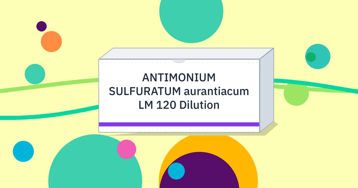 Symbolbild: Packung mit der Aufschrift ANTIMONIUM SULFURATUM aurantiacum LM 120 Dilution (PZN 13376037) – Verfügbarkeit und Bezug in Apotheken in Frankfurt am Main