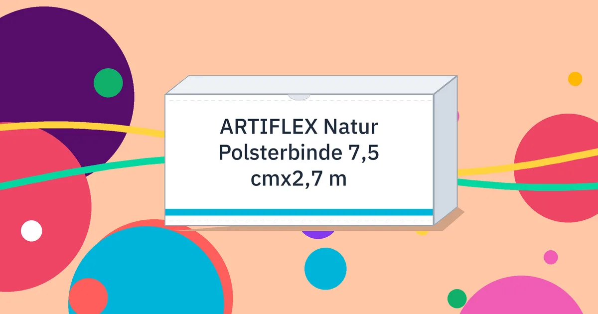 Symbolbild: Packung mit der Aufschrift ARTIFLEX Natur Polsterbinde 7,5 cmx2,7 m (PZN 12654787) – Verfügbarkeit und Bezug in Apotheken in Frankfurt am Main