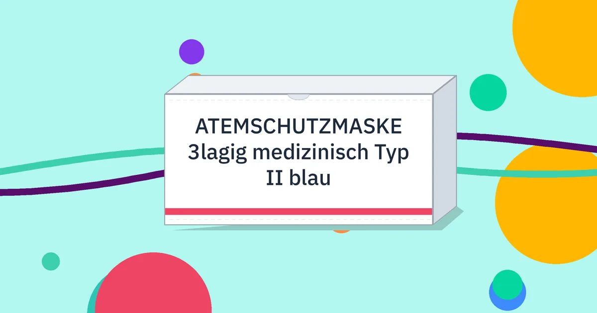 Symbolbild: Packung mit der Aufschrift ATEMSCHUTZMASKE 3lagig medizinisch Typ II blau (PZN 16937973) – Verfügbarkeit und Bezug in Apotheken in Frankfurt am Main